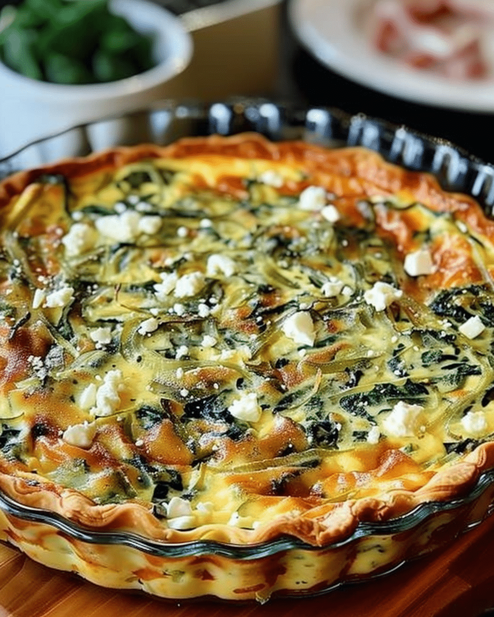 Crustless Spinach, Onion and Feta Quiche - Cooking With Blog