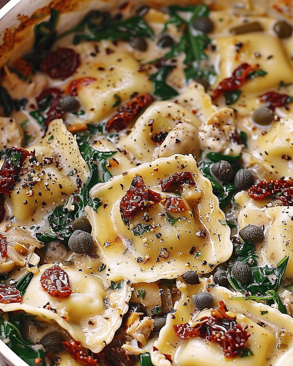 Italian Ravioli with Spinach, Artichokes, Capers, Sun-Dried Tomatoes ...