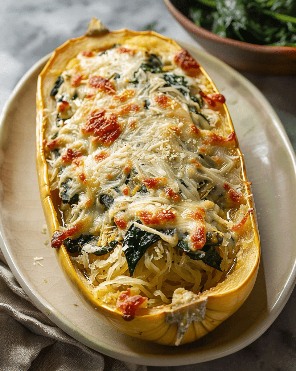 Spinach and Artichoke Stuffed Spaghetti Squash - Cooking With Blog