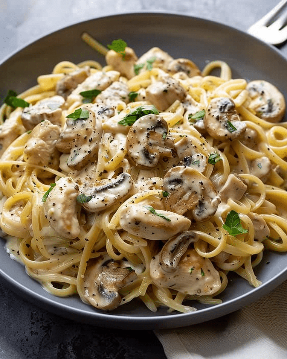 Creamy Garlic Mushroom Chicken Linguine Bliss - Cooking With Blog