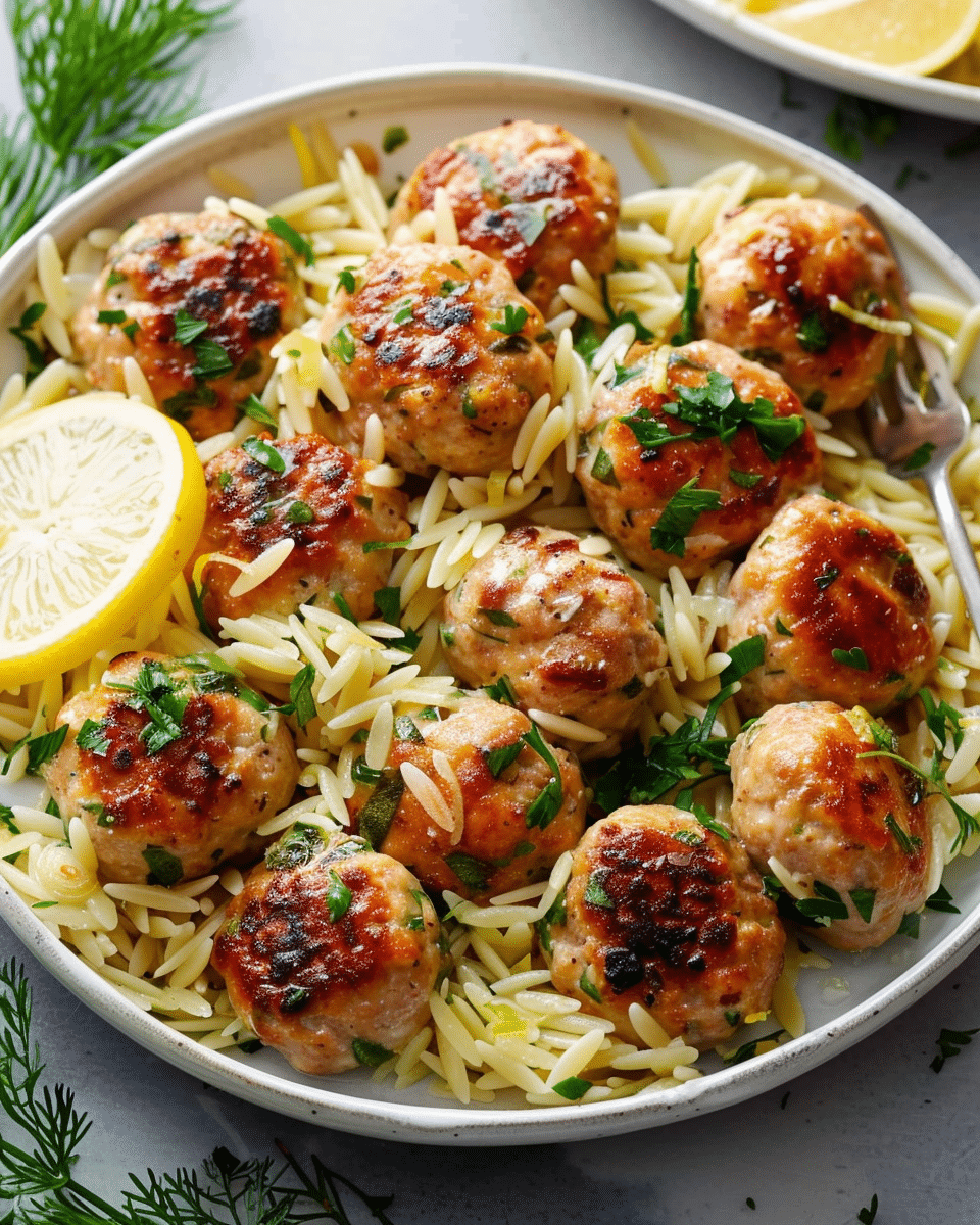 Greek Chicken Meatballs with Lemon Orzo - Cooking With Blog