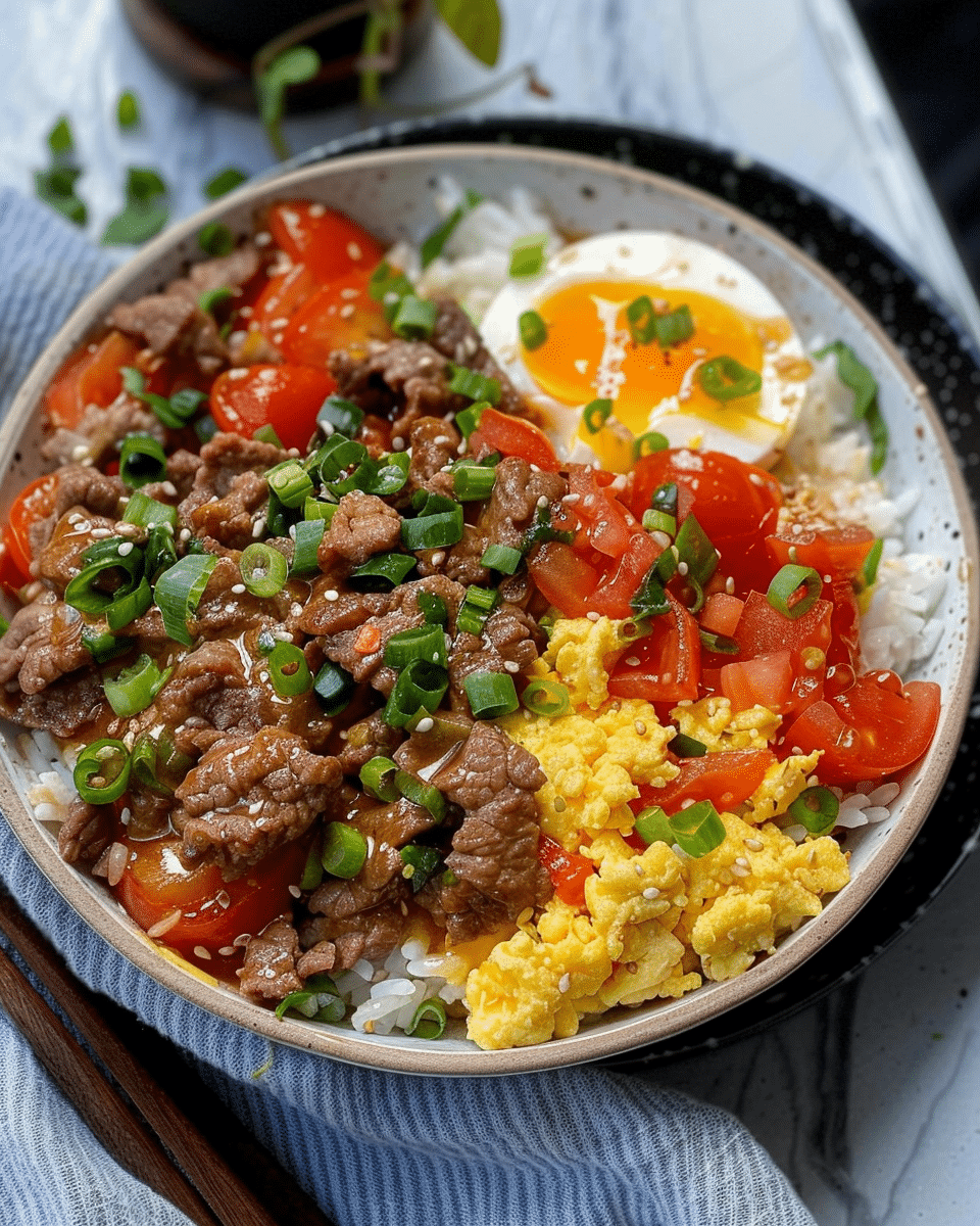 Beef Stir Fry & Tomato Egg Rice Bowl - Cooking With Blog