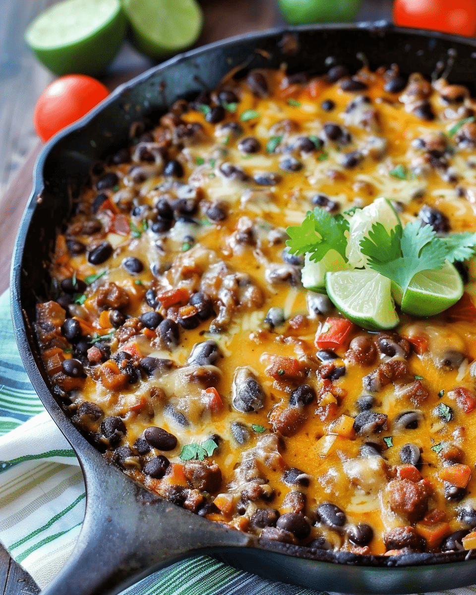 Cheesy Spicy Black Bean Skillet - Cooking With Blog