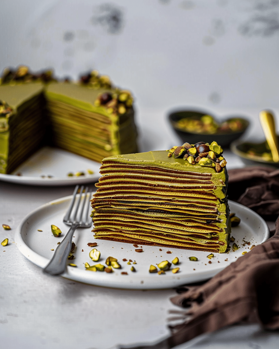 Pistachio Chocolate Crepe Cake - Cooking With Blog