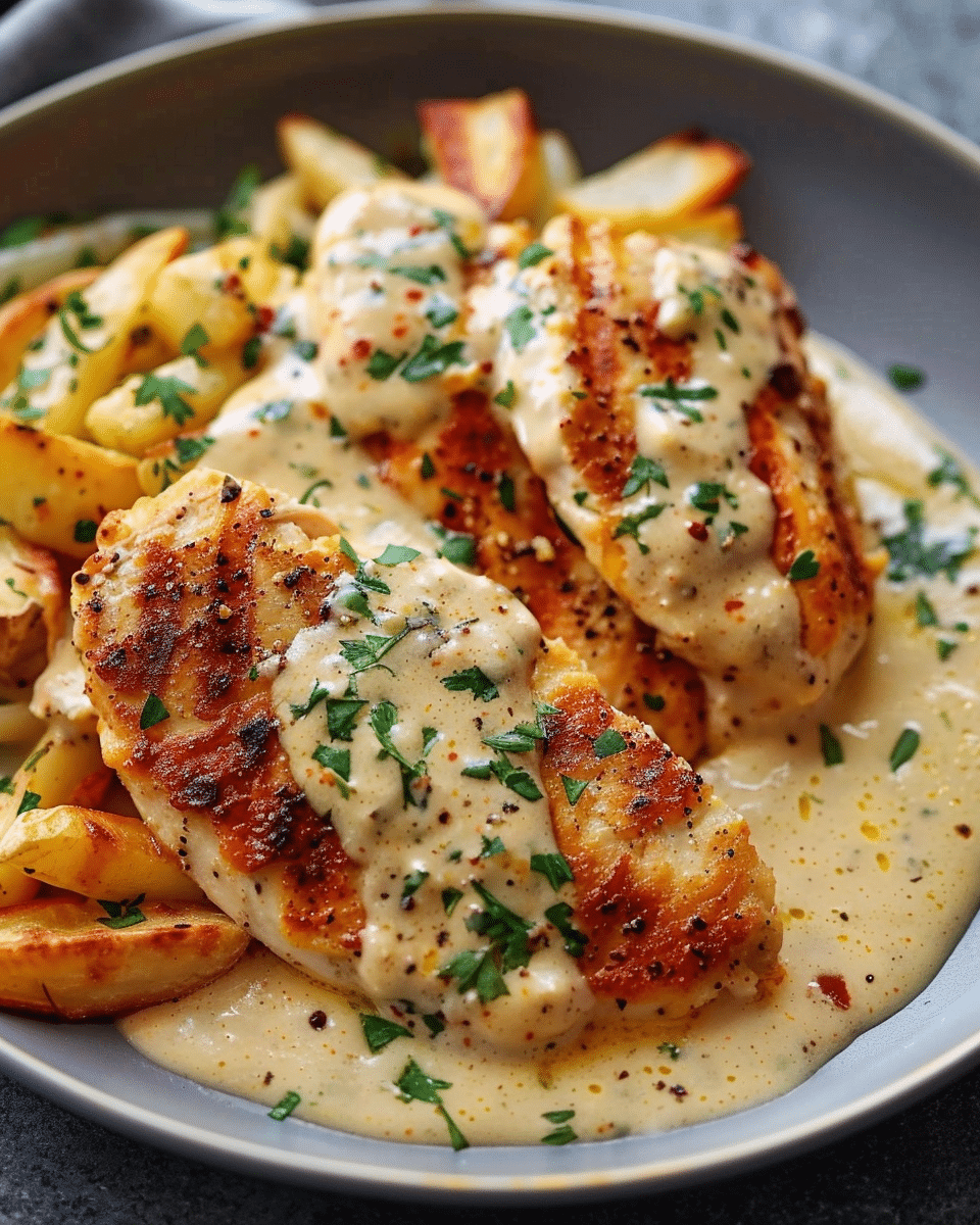 Juicy Chicken Fillet in Spicy Creamy Garlic Parmesan Sauce - Cooking ...