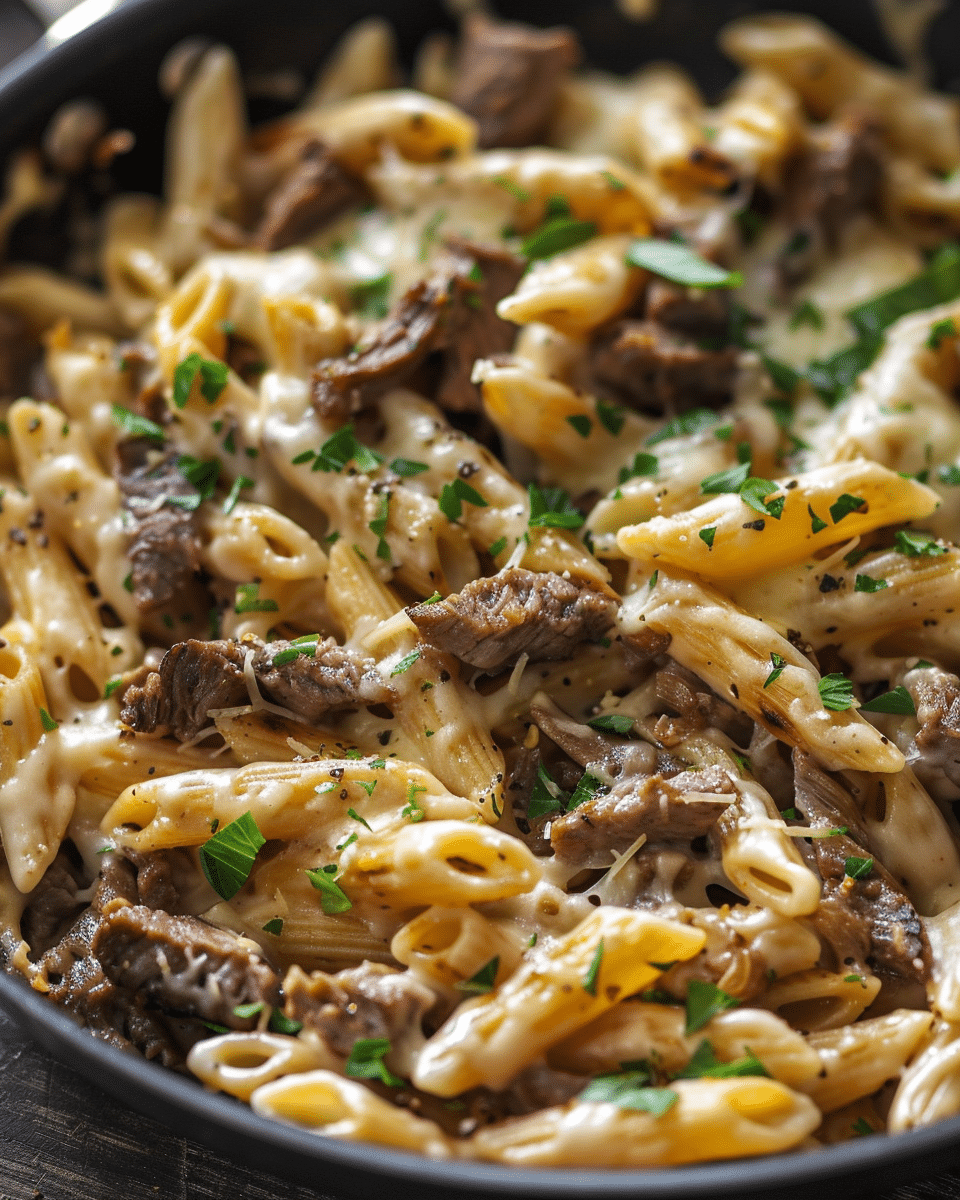 Loaded Philly Cheesesteak Pasta - Cooking With Blog