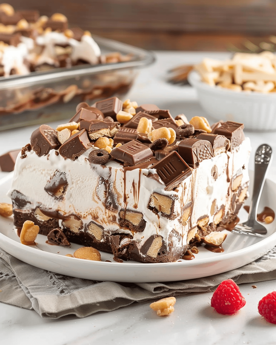 Buster Bar Ice Cream Cake (No-Bake) - Cooking With Blog