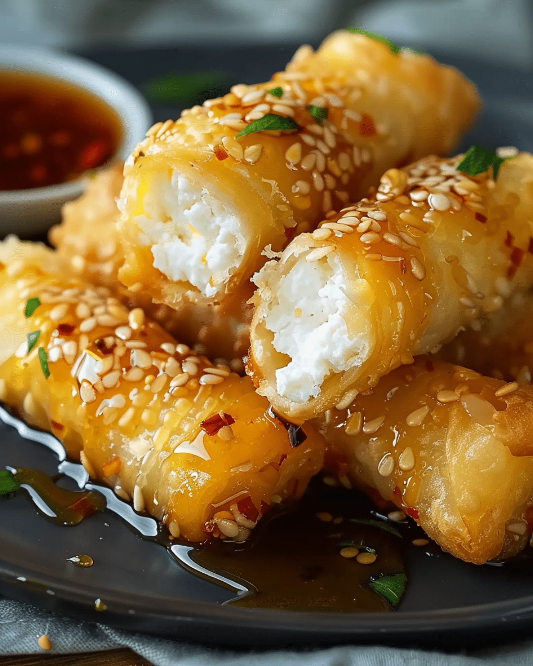 Oven-Fried Feta Rolls with Chili Honey - Cooking With Blog