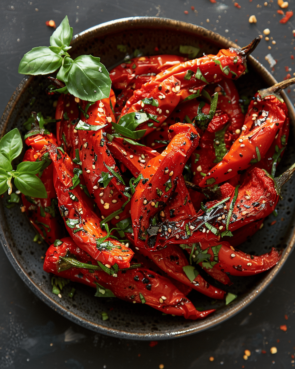 Smoky Mediterranean Marinated Roasted Red Peppers - Cooking With Blog
