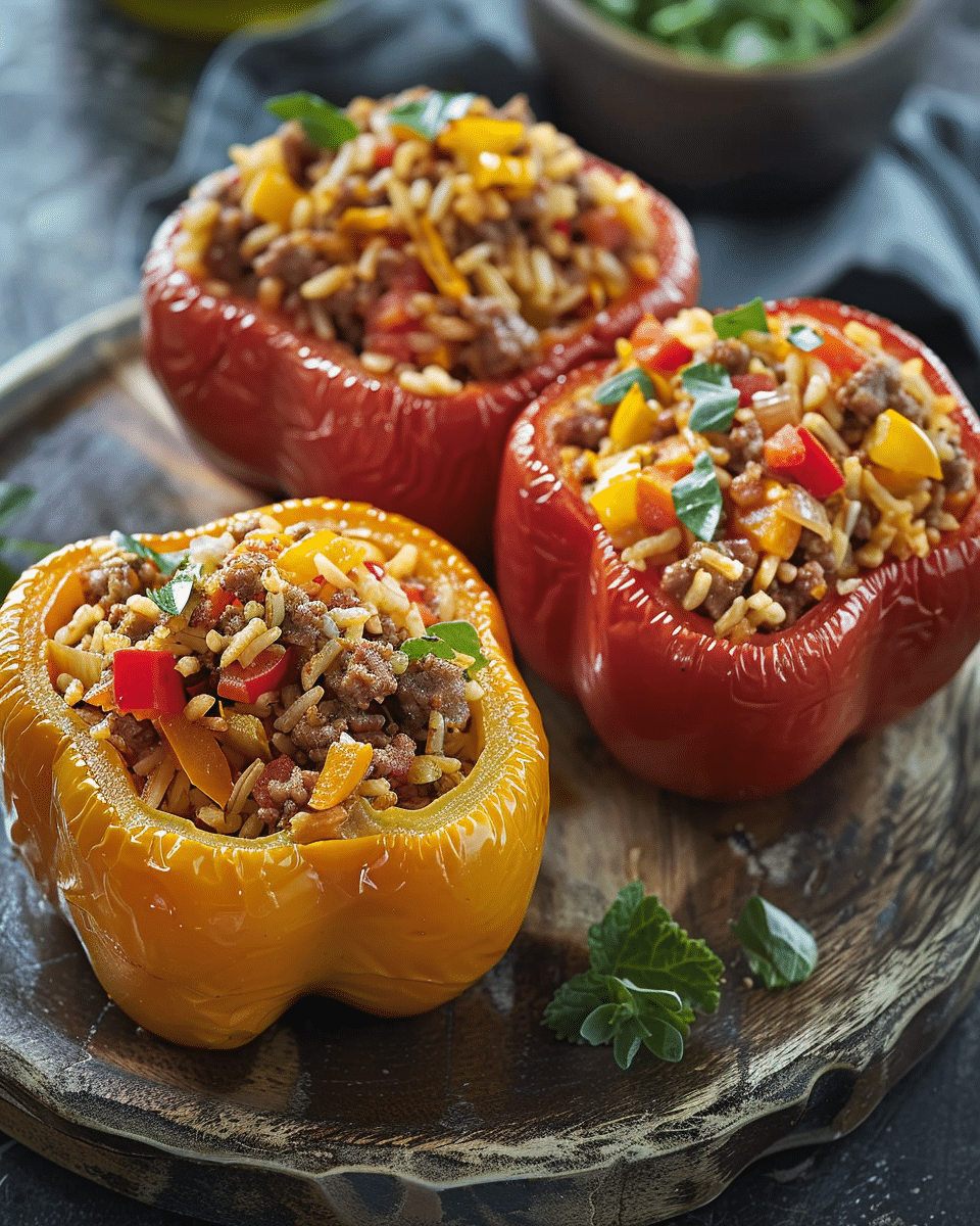 Stuffed Bell Peppers with Ground Beef and Rice - Cooking With Blog
